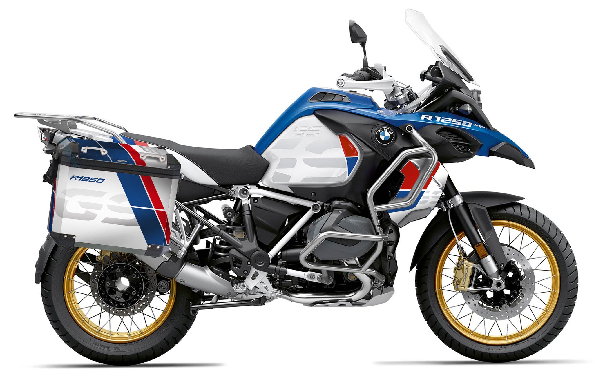 BMW R1250 GSA Rallye HP Red, White and Blue Panniers & Top Box Decals ...